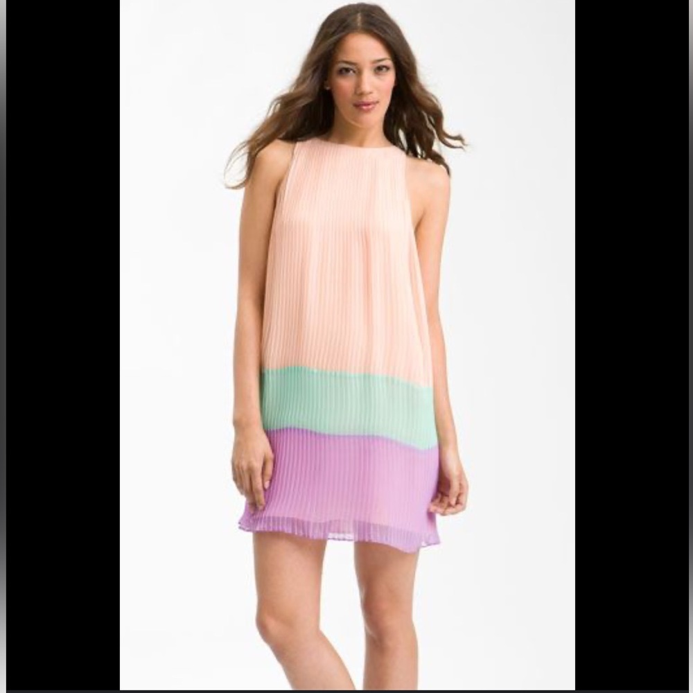 Donna Morgan Pleated Colorblock Spring Dress. Size 14 - Gem